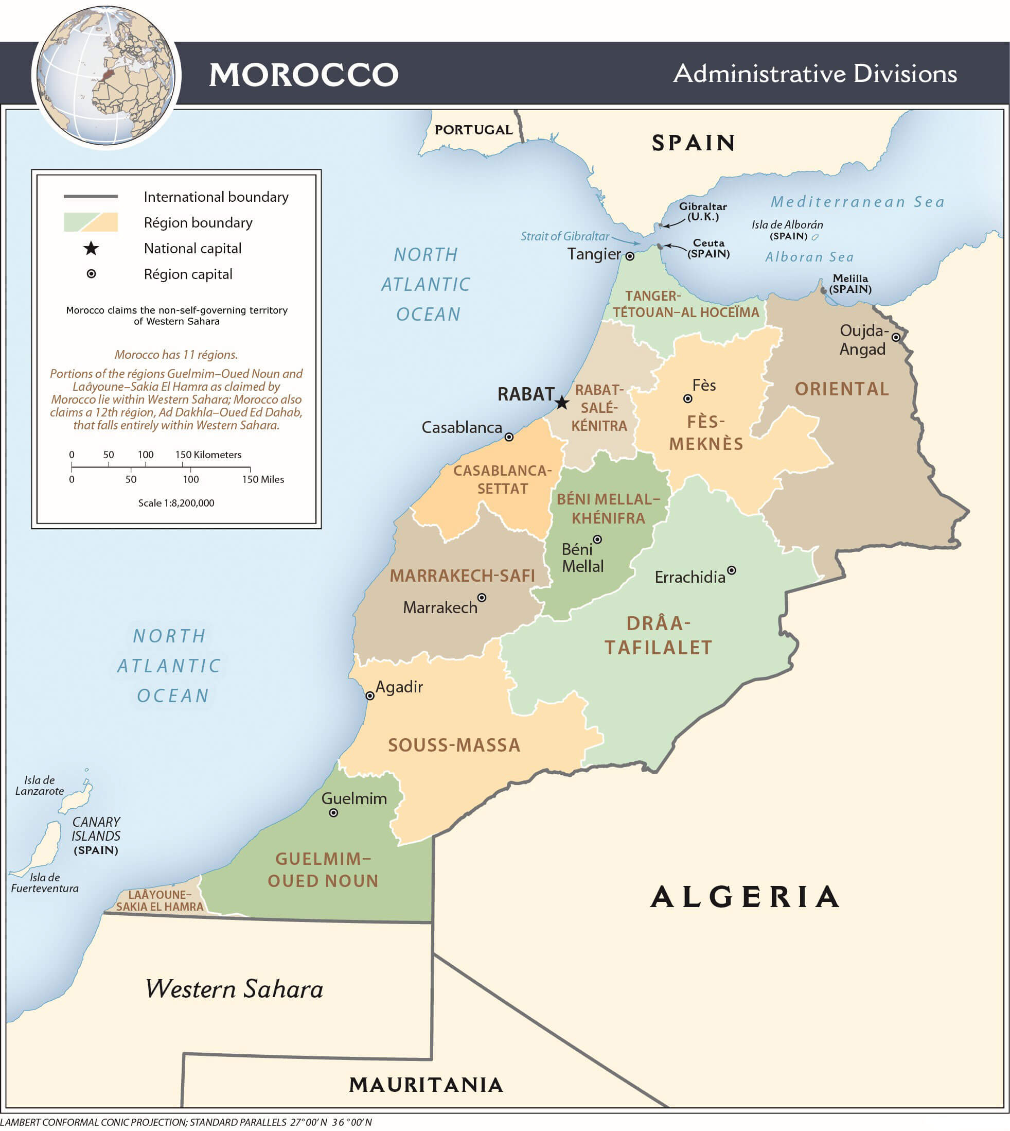 Map of Morocco with cities and roads